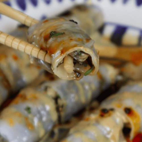 Steamed Rice Paper Rolls - Mushroom Tofu Filling • Recipes and Places